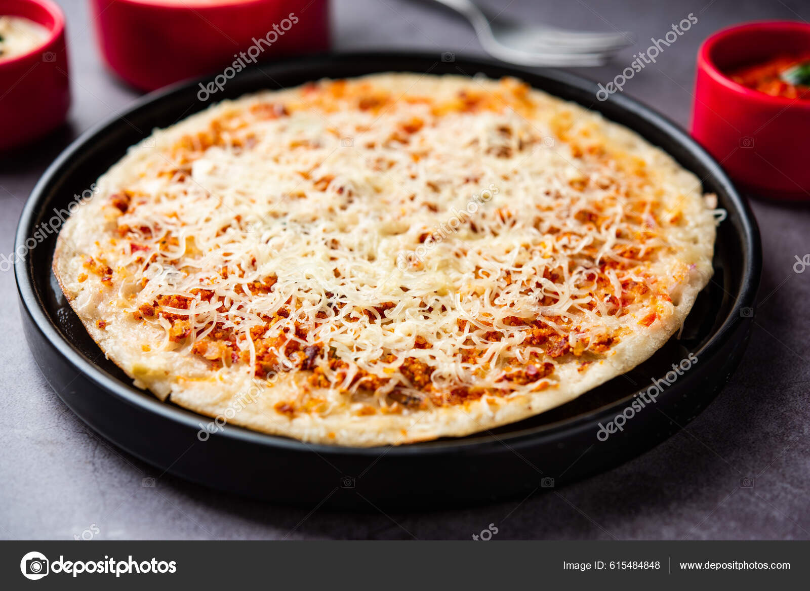 Cheese Uttapam Pizza South Indian Food Twist Served Sambar Chutney ...