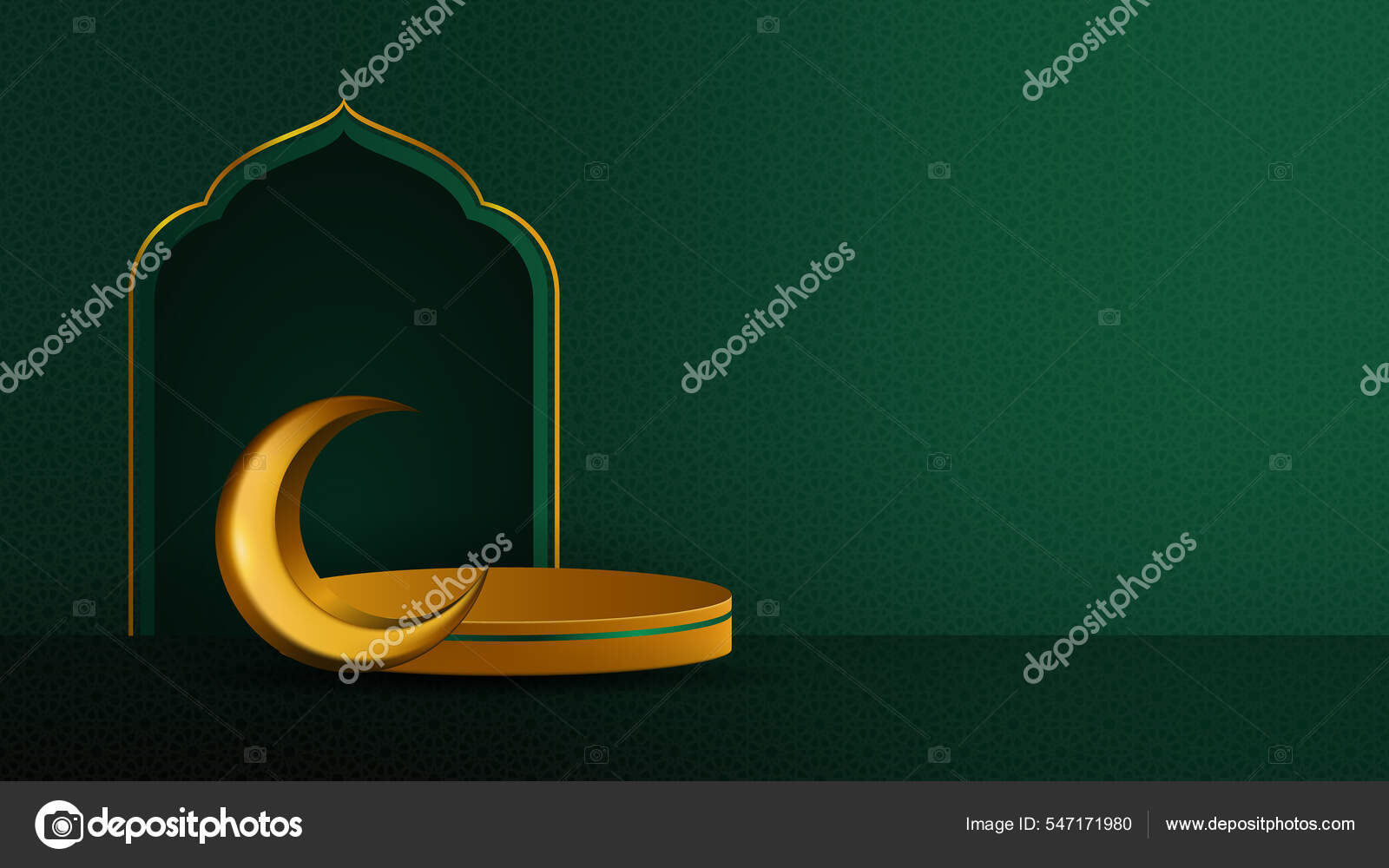 Islamic Background Template Mihrab Podium Crescent Emerald Green ...
