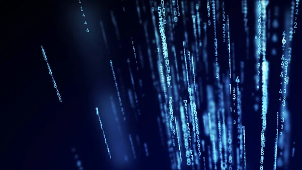 Technology binary code. Random falling blue digits on screen. Hacked software. Matrix sciense ...