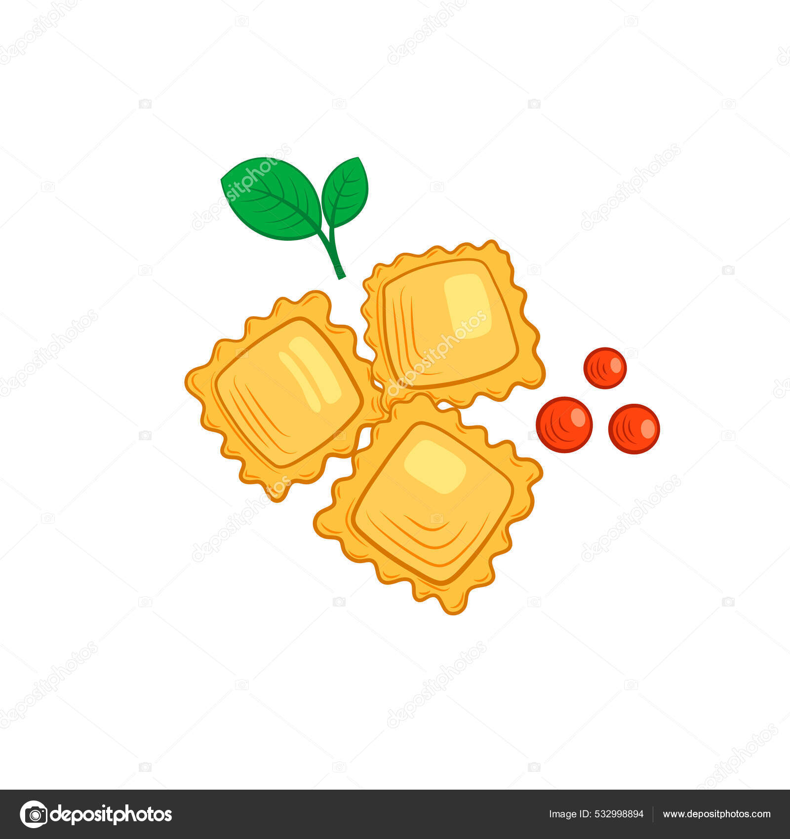 Vector Ravioli Illustration Tomatos Oregano Leaves Ravioli Isolated ...