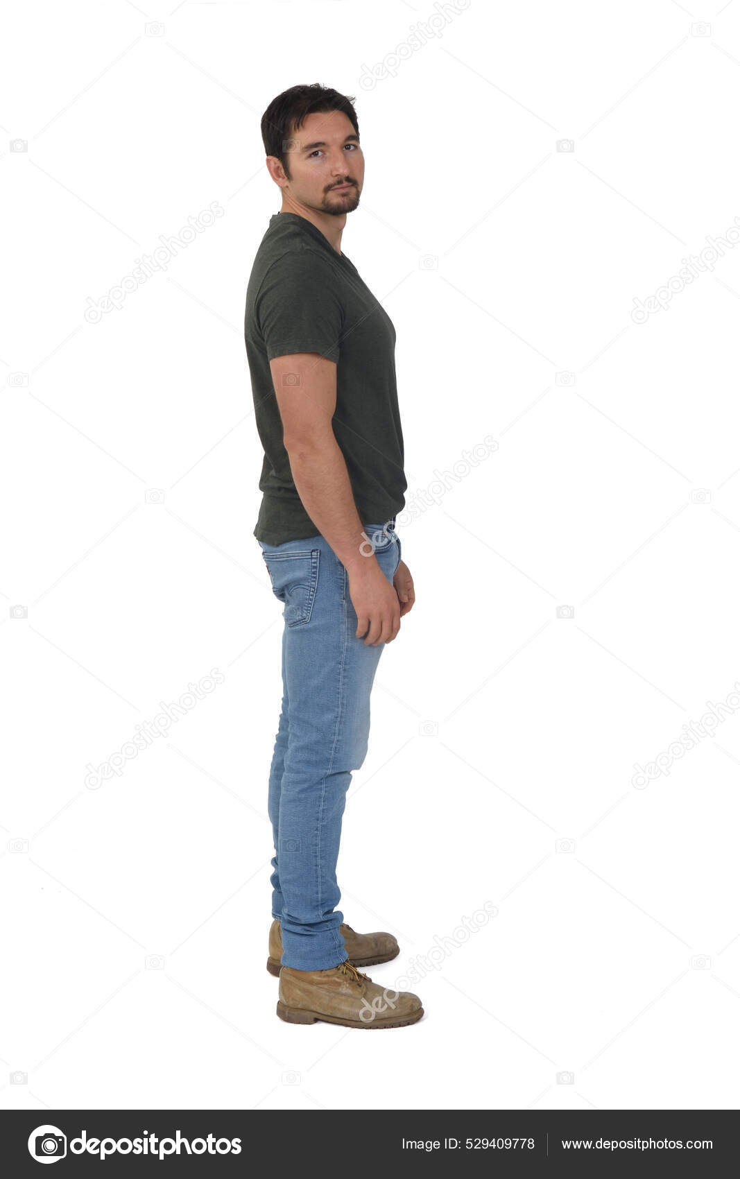 Personne Debout Profil Fond Blanc Portrait Profil Jeune Homme Africain