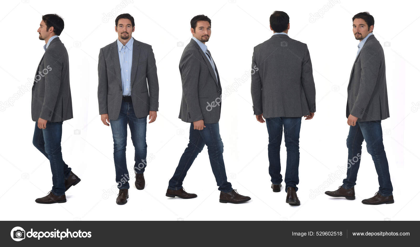 Line Front Back Side View Same Man Walking White Backgruound — Stock ...