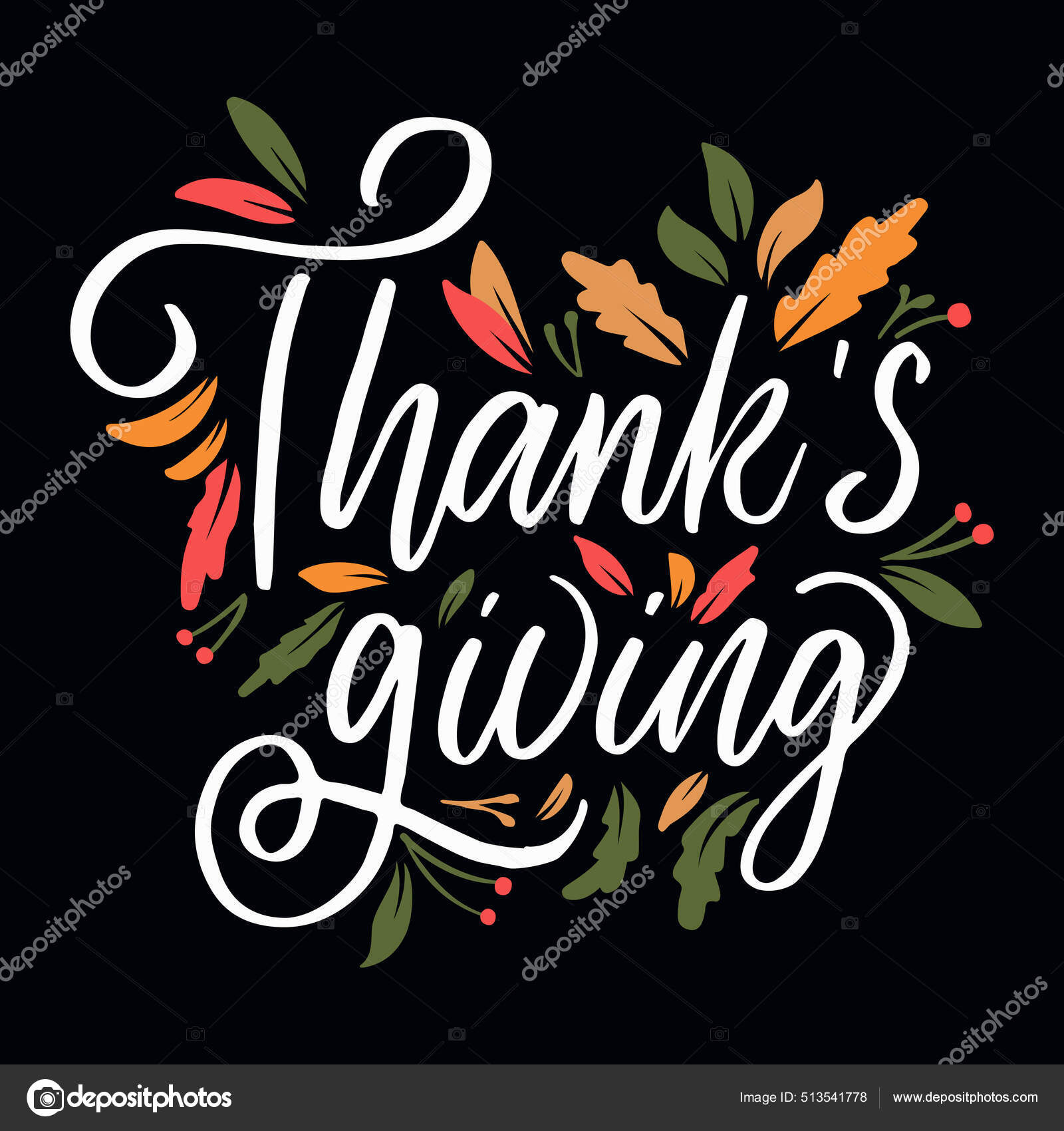 Thanksgiving Typography Hand Lettering Leaves Ornament Stock Vector by ...