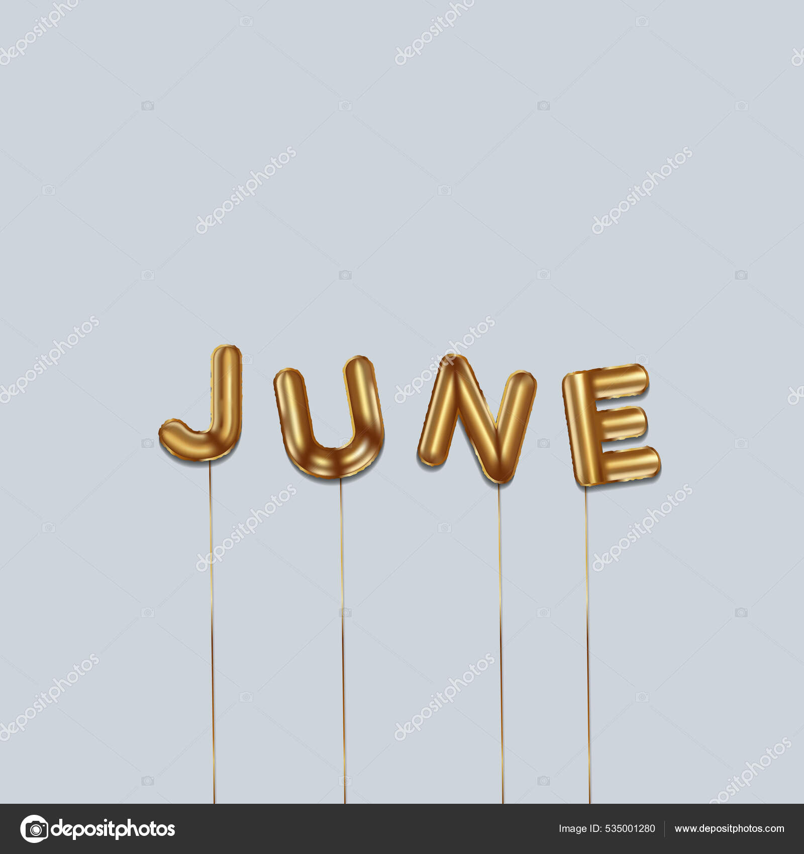 June Written Foil Gold Balloons June Lettering Realistic Gold Balloons ...
