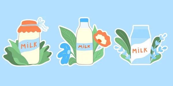 Cute Cow Bottle Milk Sticker Cartoon Flat Vector Illustration Milk ...