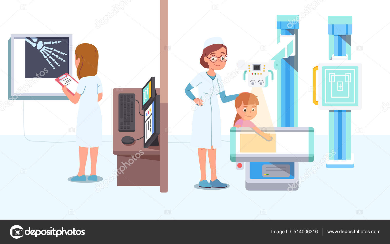 Nurse scanning kid patient hand on X-ray scanner Stock Vector Image by ...