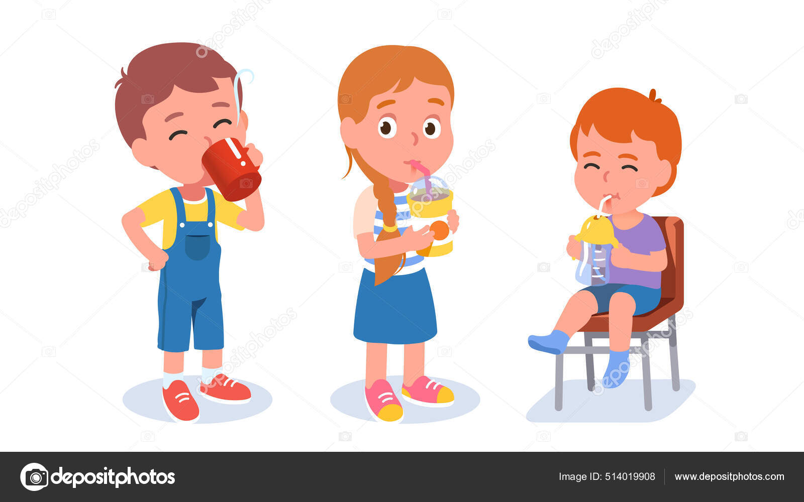 Kids Drinking Water Cartoon