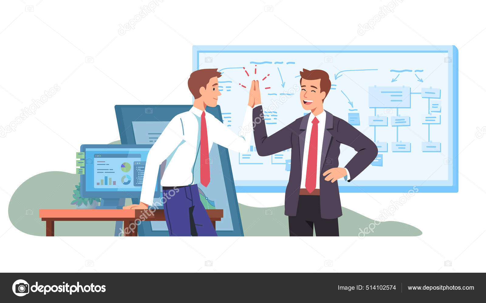 Business team giving high five celebrating success Stock Vector Image ...