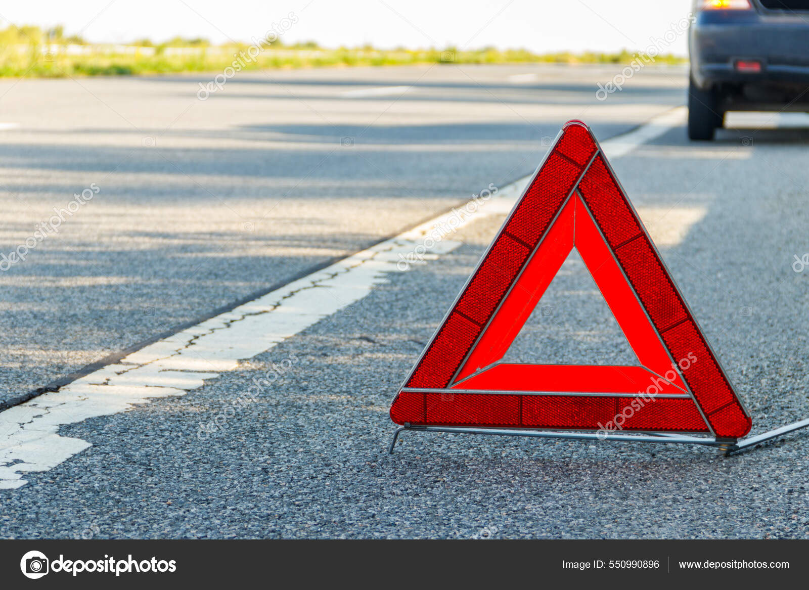 Red Emergency Stop Sign Red Triangle Warning Sign Broken Car Stock ...