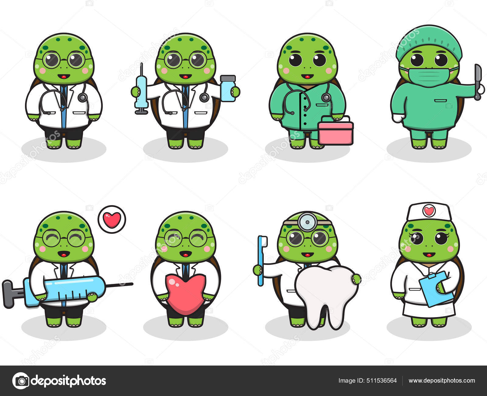 Vector Illustration Cute Character Cartoon Turtle Doctor Good Label ...