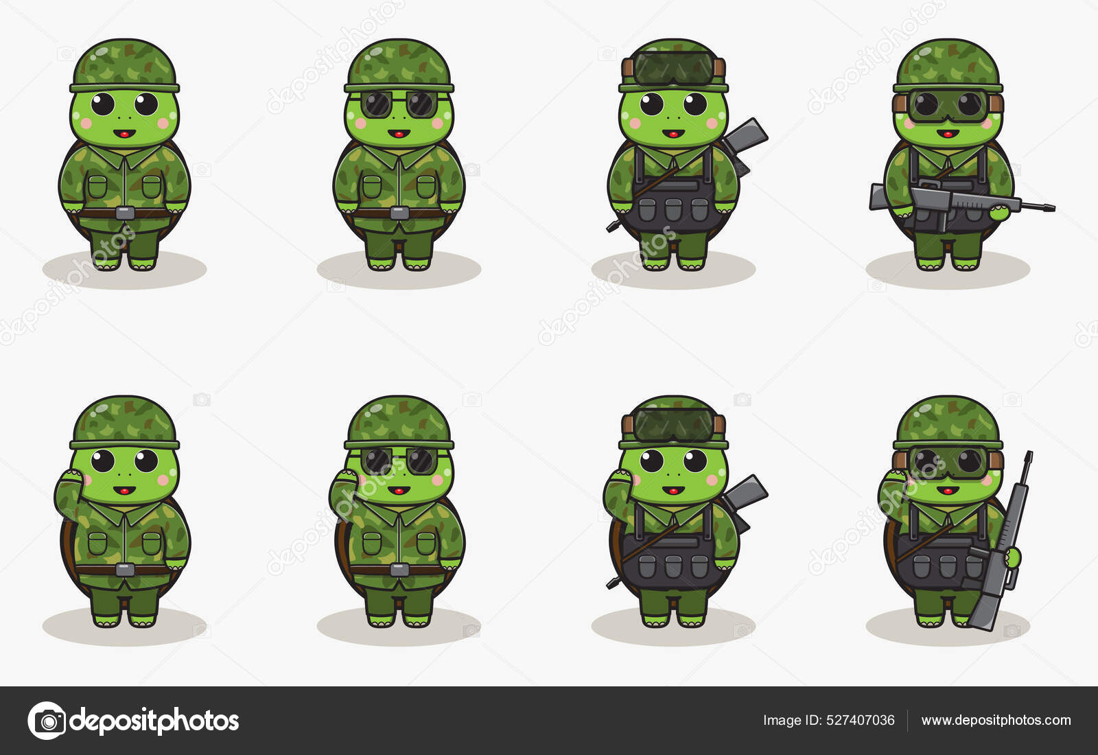 Cute Turtle Army Cartoon Set Animal Soldiers Flat Animal Cartoon Stock ...