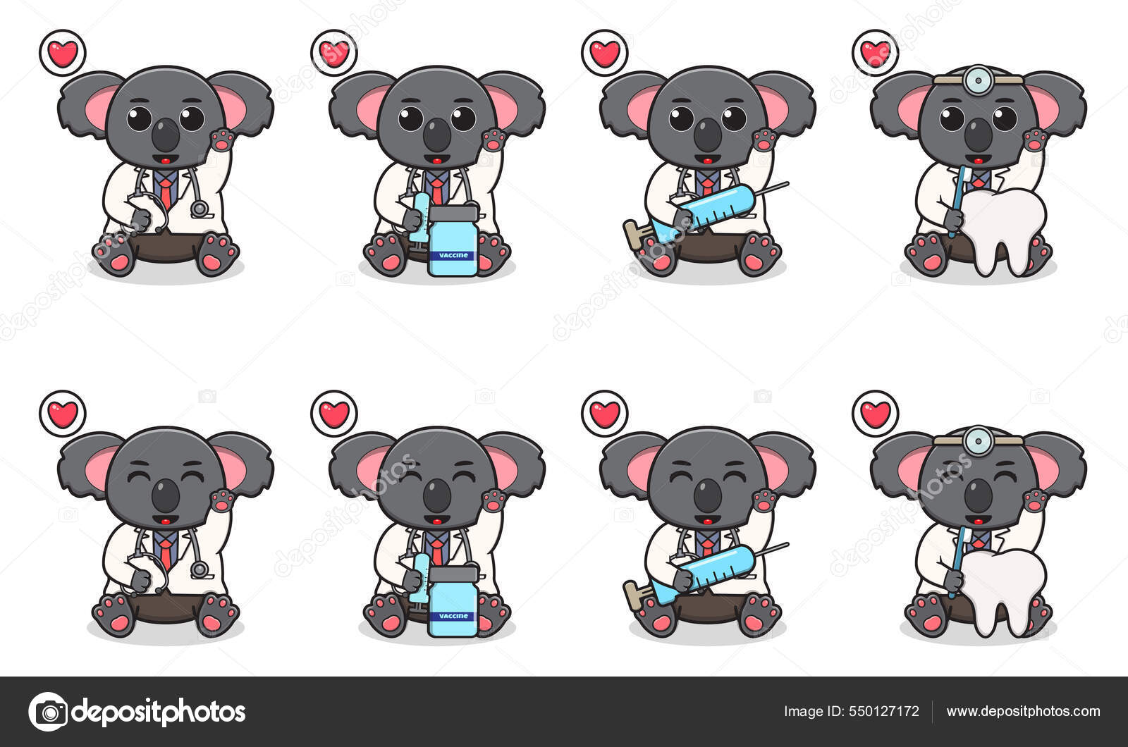 Vector Illustration Cute Sitting Koala Cartoon Doctor Costume Hand Pose ...