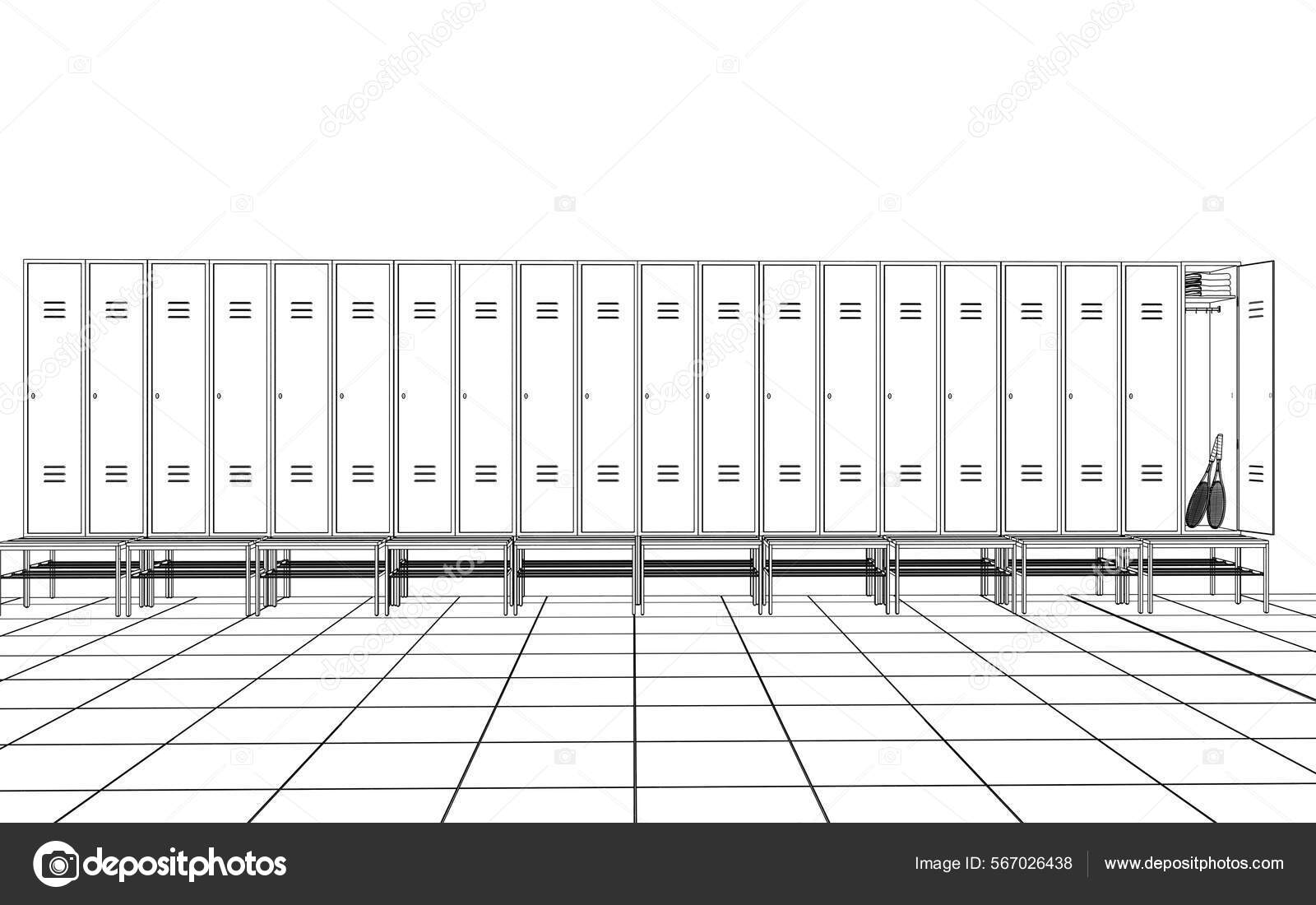 Interior Contour Visualization Locker Room Illustration Sketch Outline ...