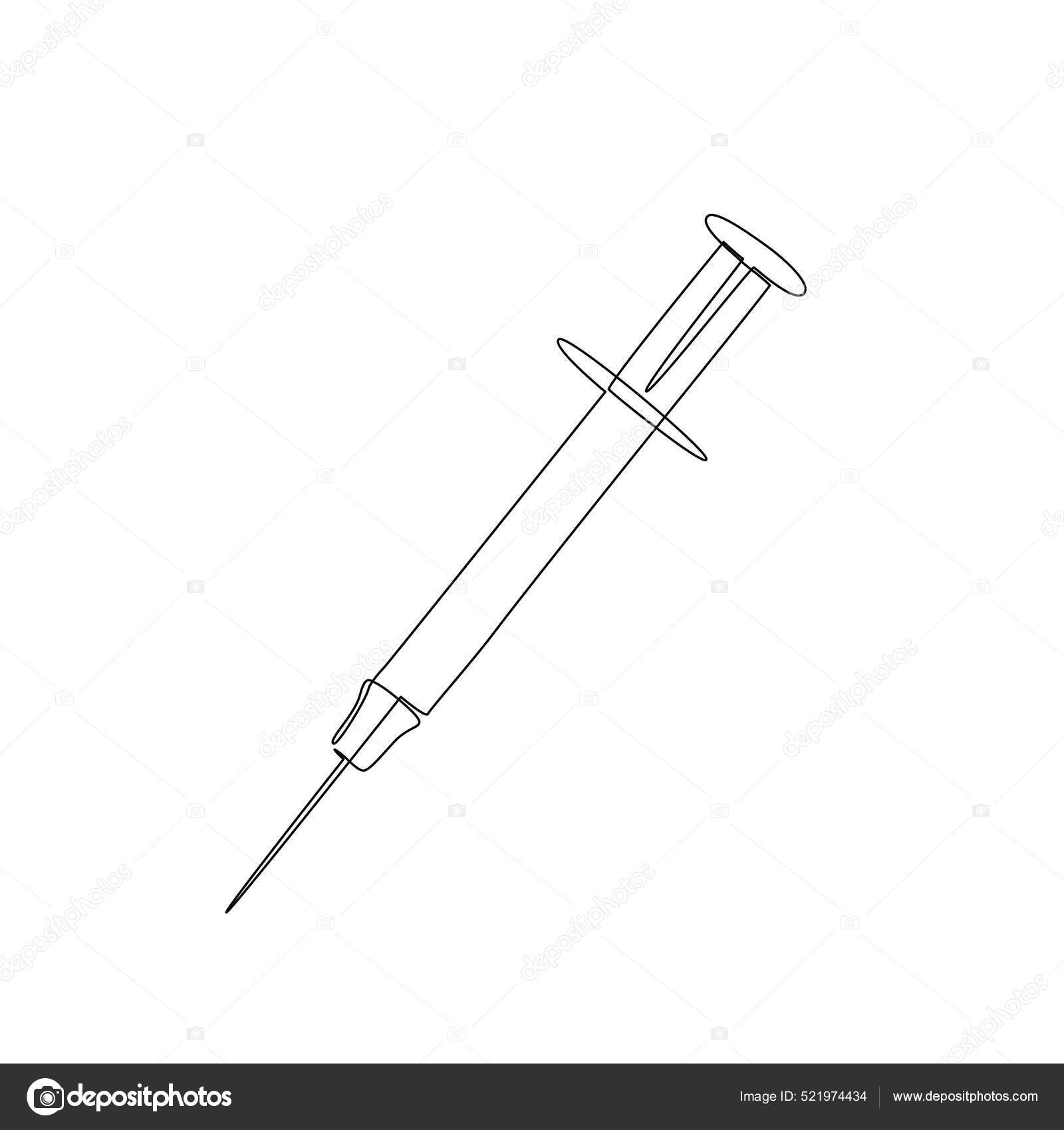Abstract Continuous Line Drawing Injecting Syringe Simple Line Medical ...