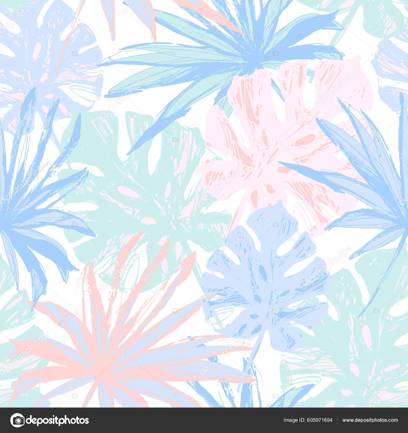 Hand Drawn Tropical Leaves Background Trendy Pastel Colors Colorful ...