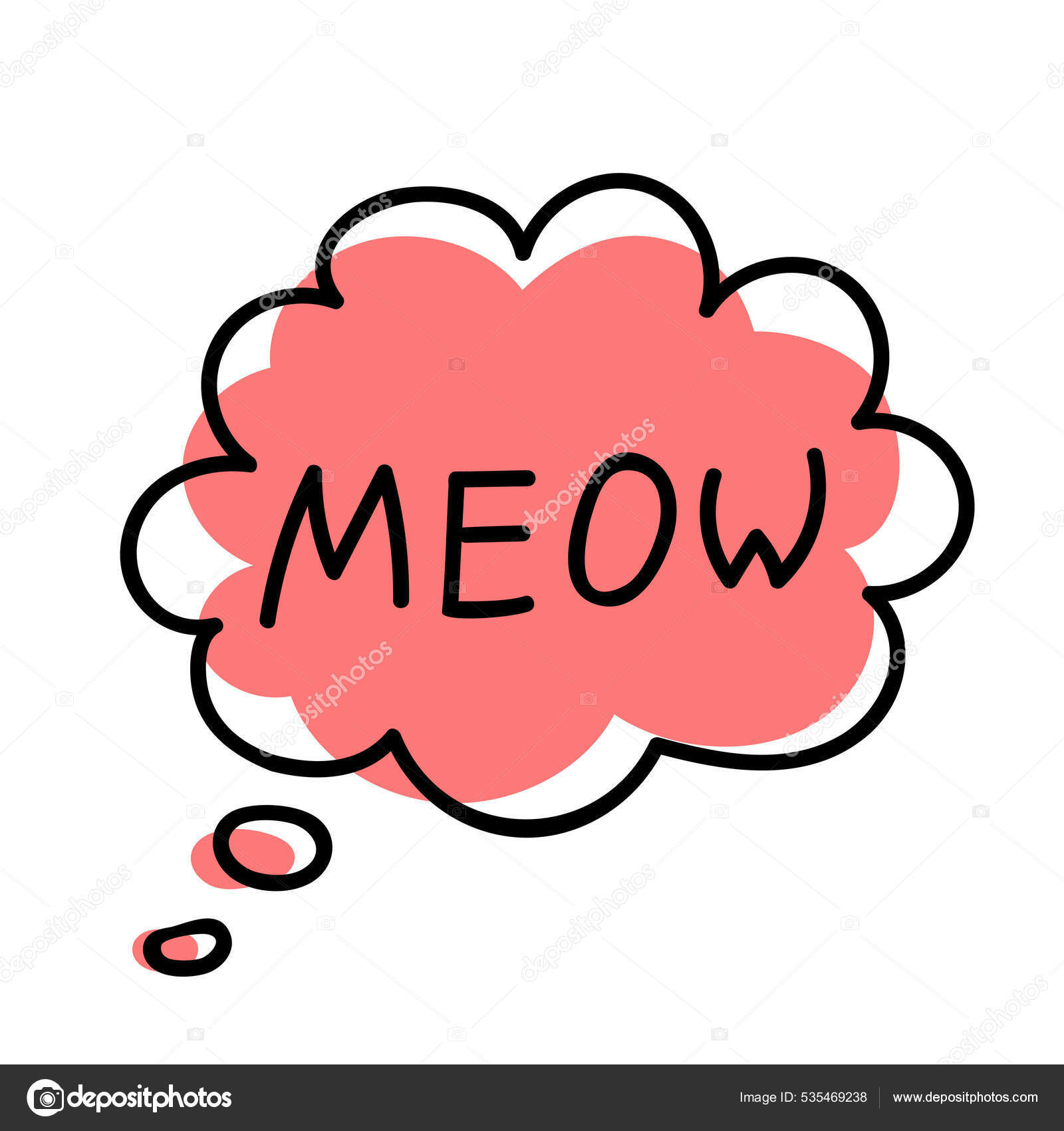 Hand Drawn Speech Bubble Text Meow Vector Illustration Stock Vector by ...