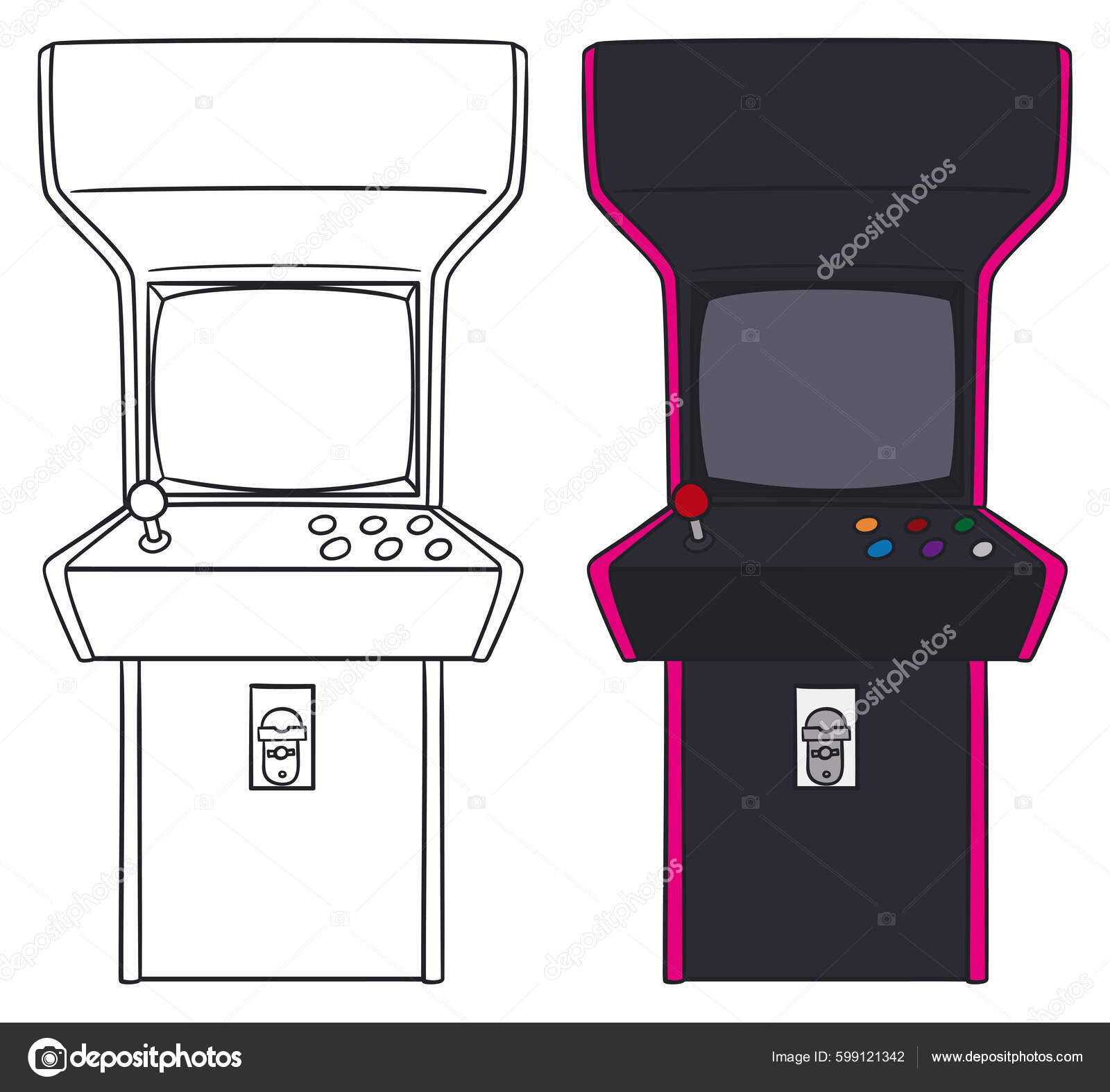 Sketch Outline Style Complete Version Design Arcade Video Game Flat ...