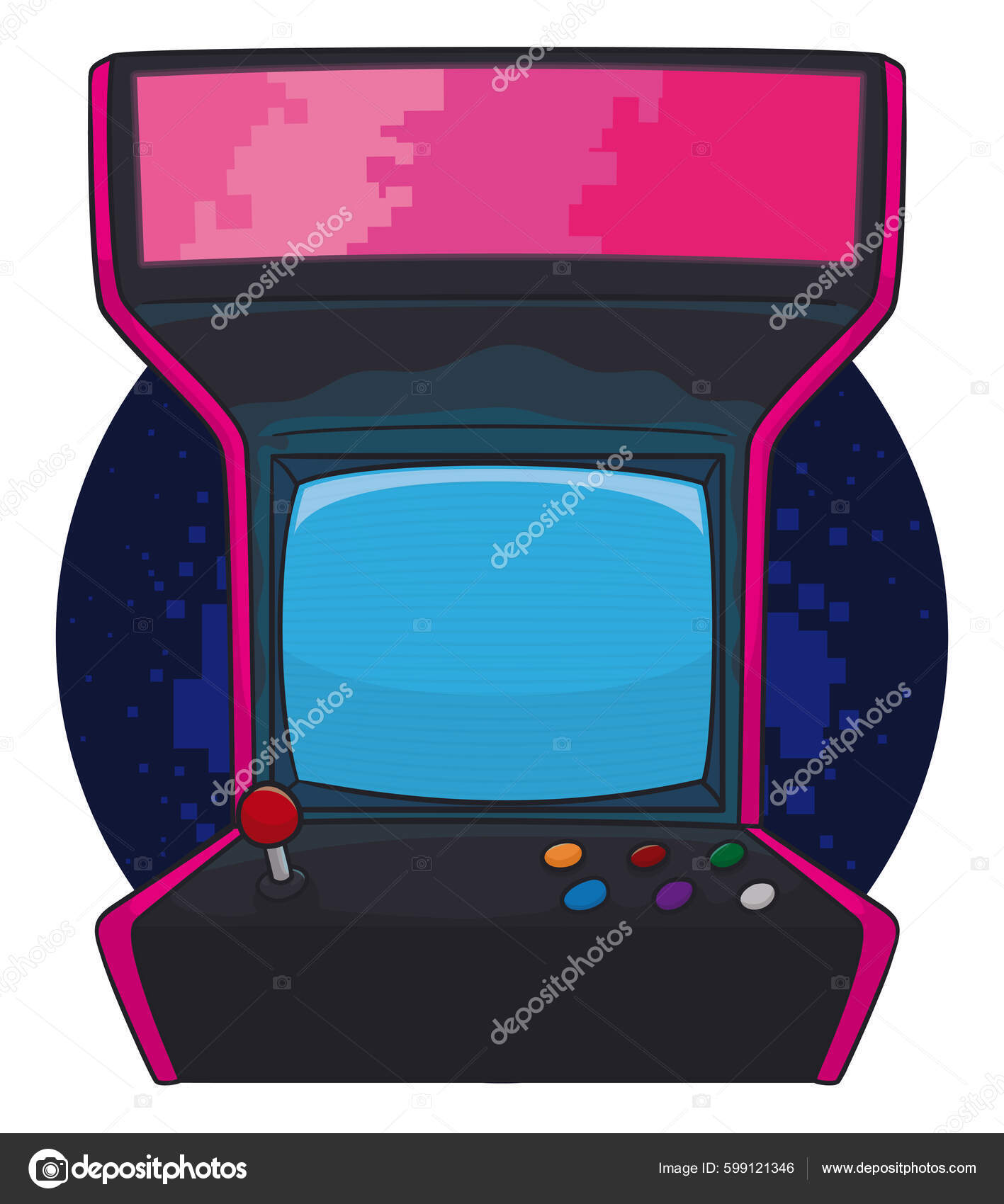 Design Cartoon Style Vintage Arcade Video Game Joystick Buttons Screen ...