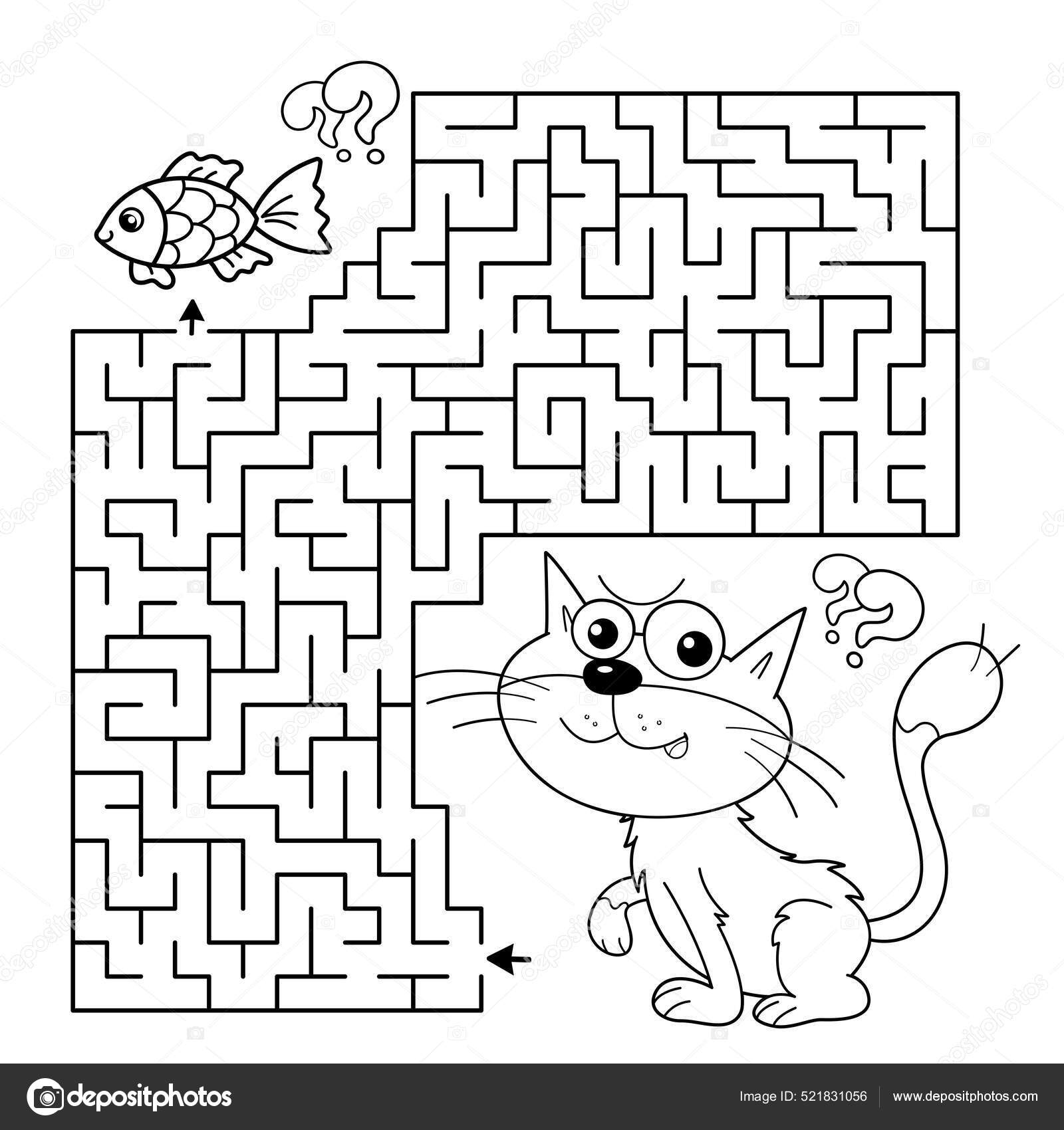 Labyrint Eller Labyrint Spil Puslespil Farvelægning Side Outline ...