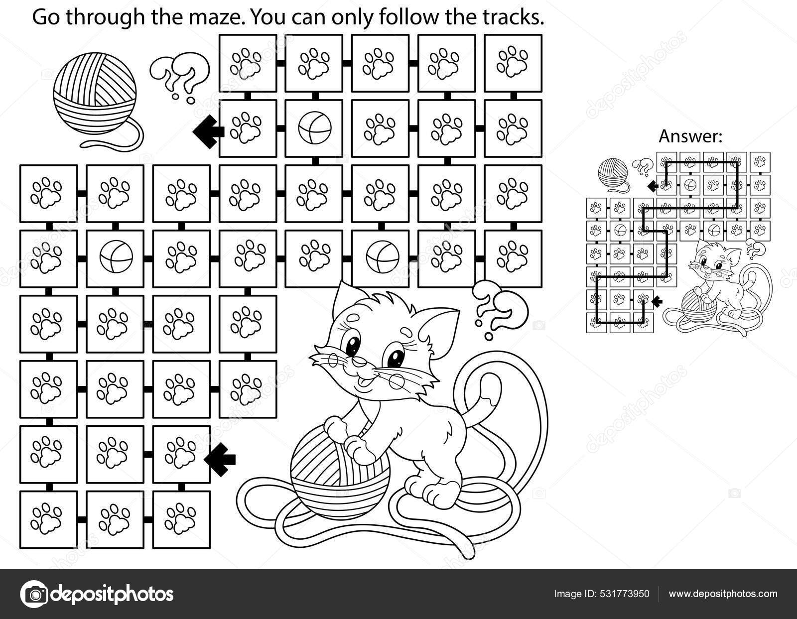 Laberinto Juego Laberinto Puzzle Página Para Colorear Esquema Gato ...