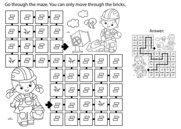 Maze Atau Permainan Labyrinth Bingung Coloring Page Outline Cartoon Boy ...