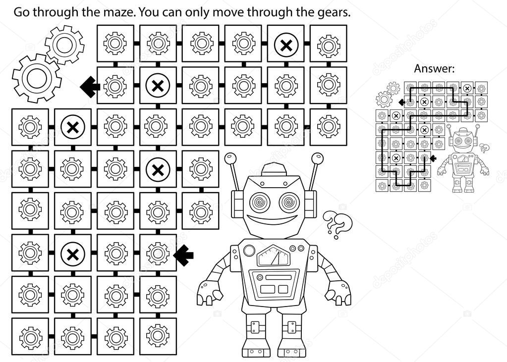 Laberinto o juego de laberinto. Puzzle. Página para colorear Esquema de robot de dibujos ...