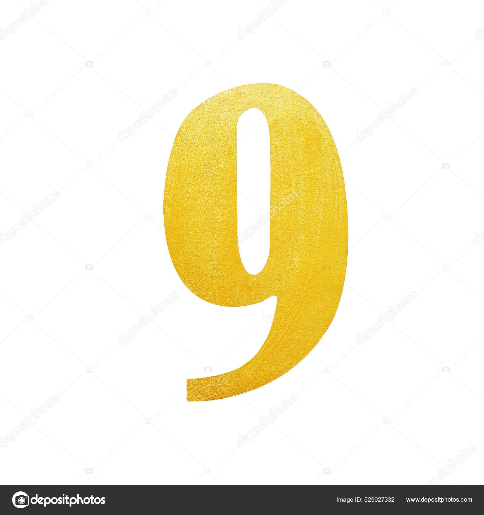 Gold Number Nine Isolated White Background Digital Painted Decorative ...