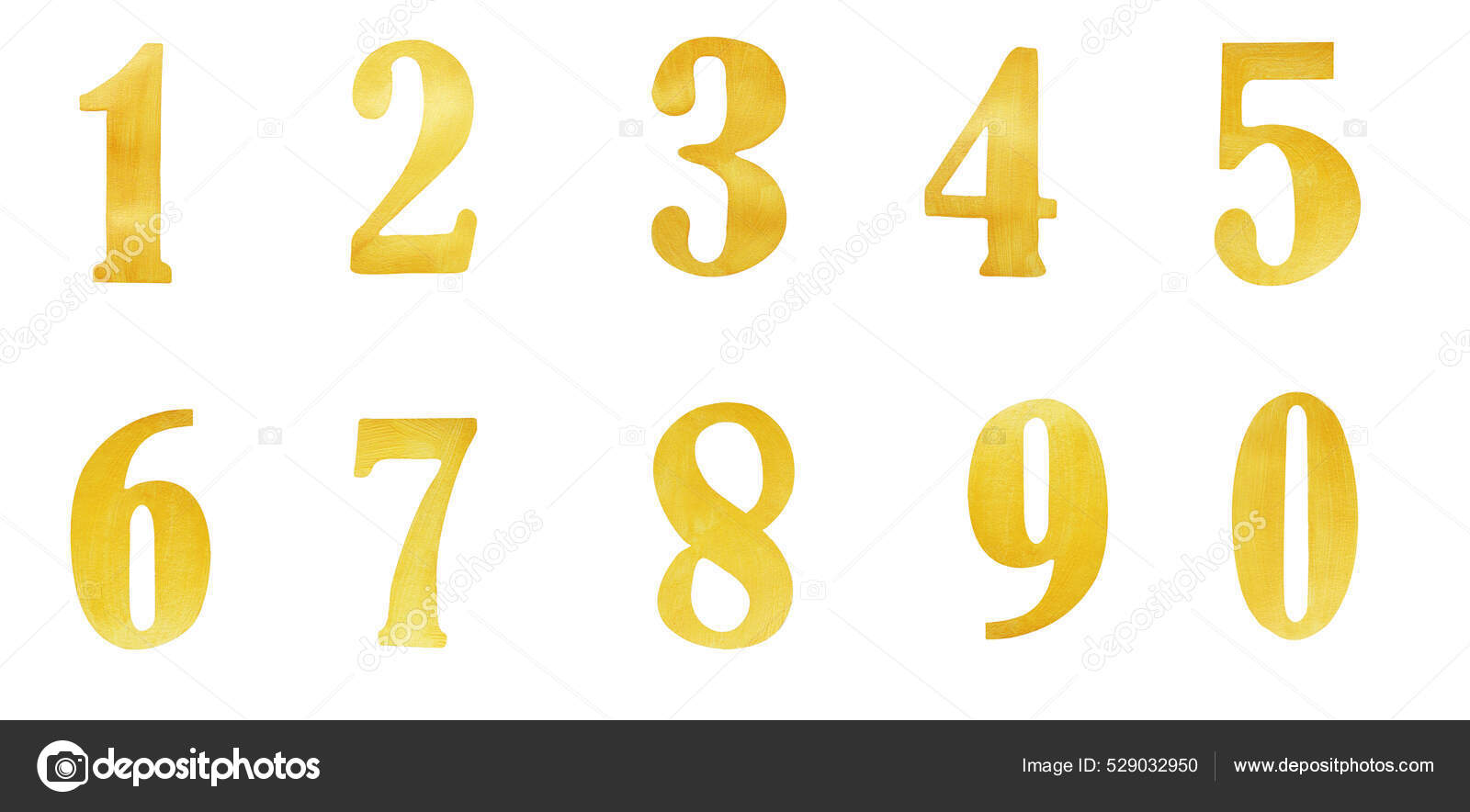 Gold Gold Set Numbers Isolated White Background Digital Numbers Painted ...