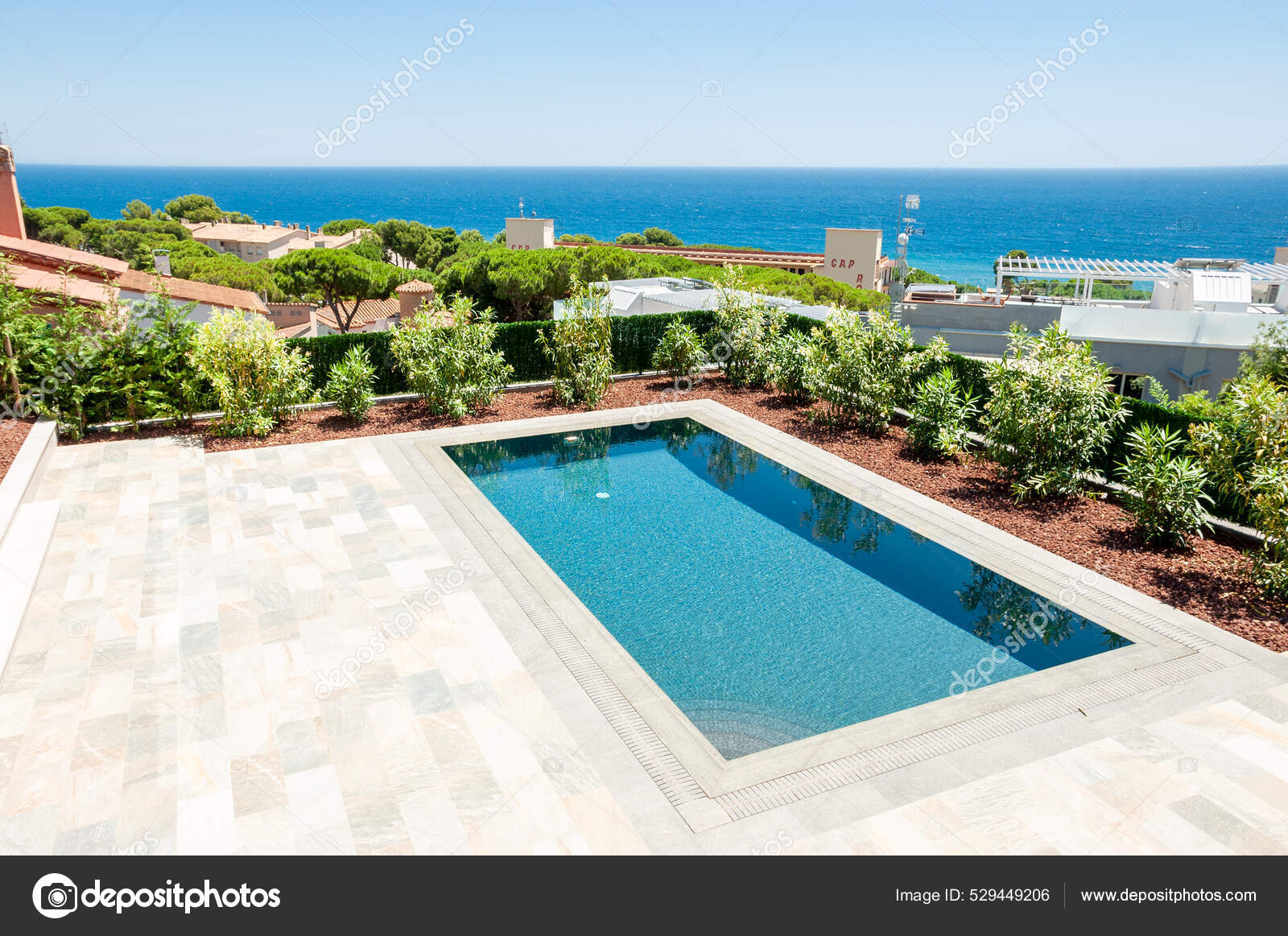 Beautiful Pool Overlooking Sea Floor Tiles Non Slip — Stock Photo ...