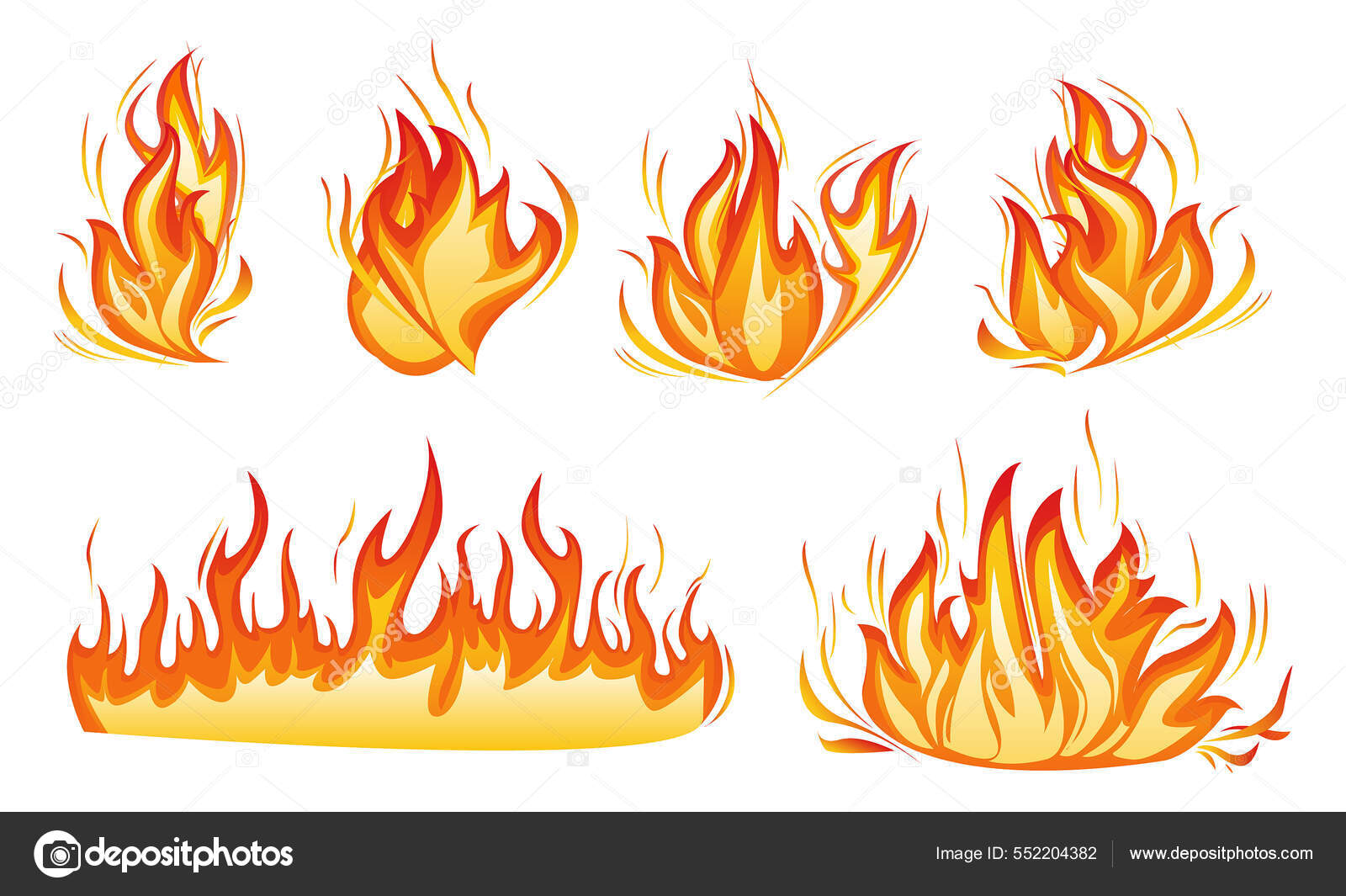 Bonfire Burn Cartoon Style Cartoon Fire Flaming Red Orange Fires Stock ...