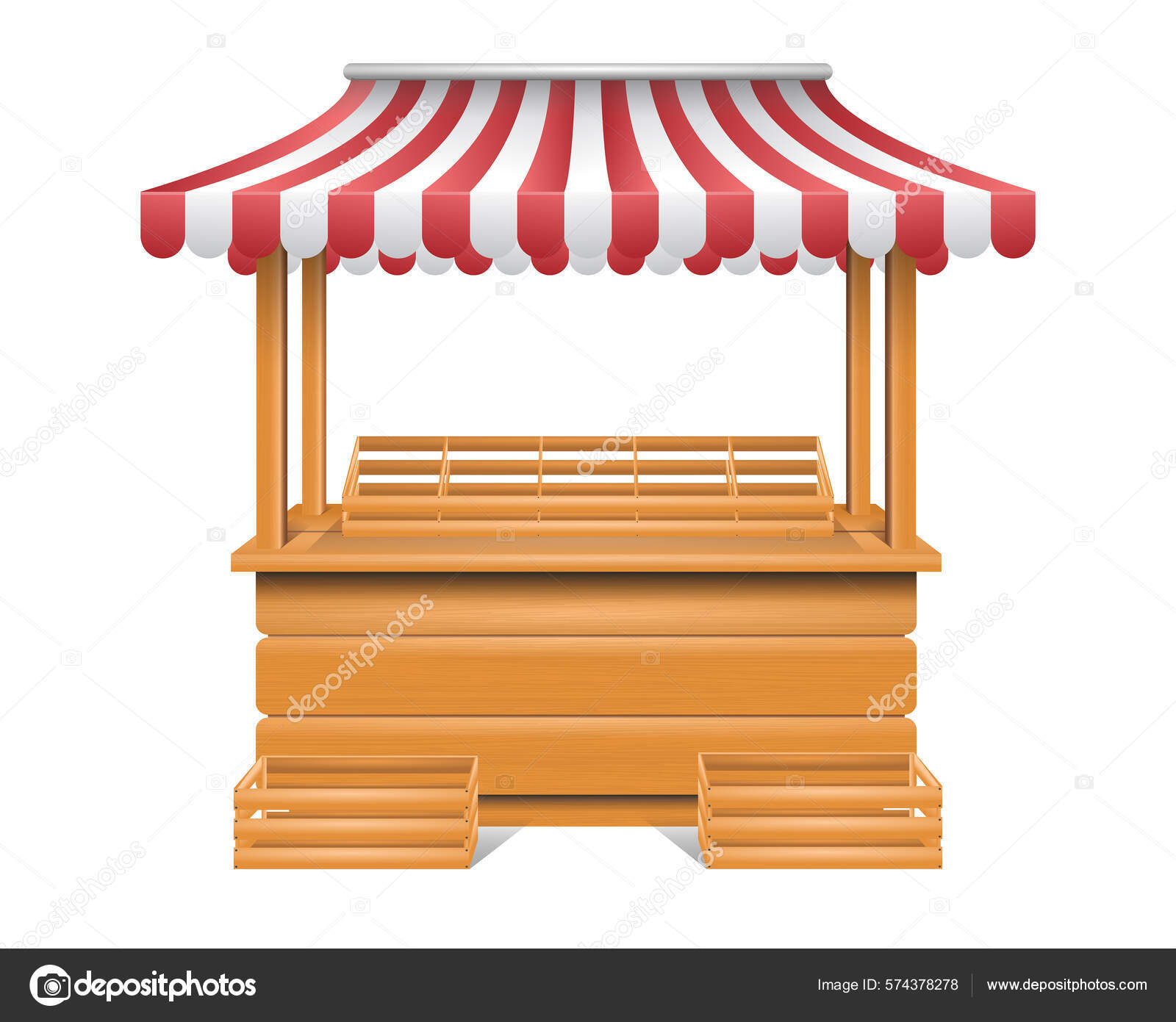 Realistic Wooden Canopy Kiosk Red White Striped Market Stall Fair Stock ...