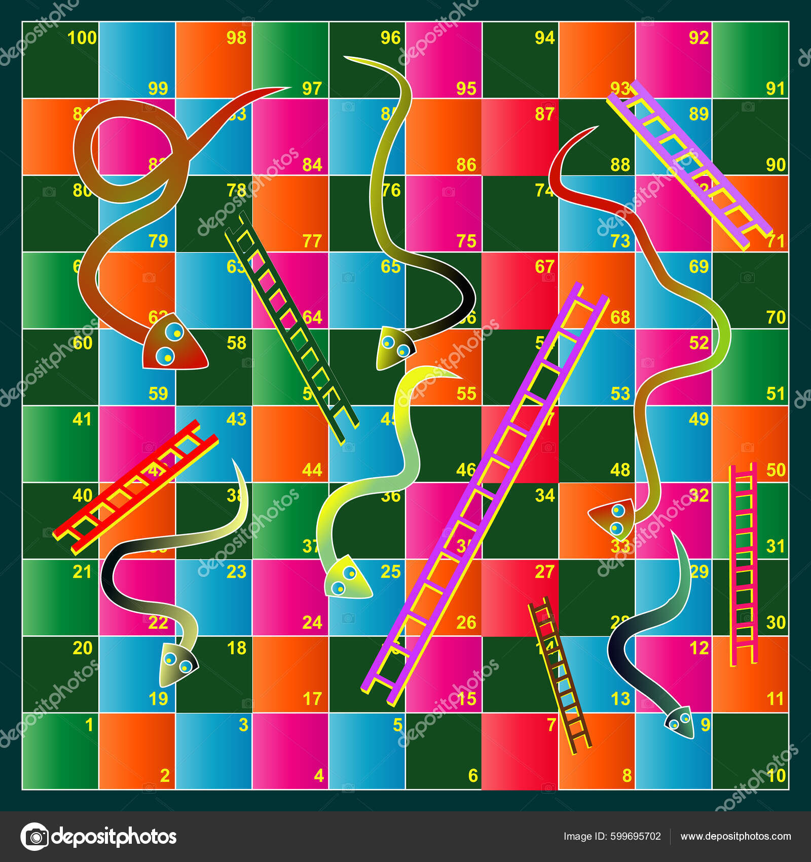 Snakes Ladders Board Game Cartoon Illustration Frame Board Game Funny ...