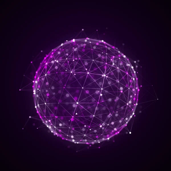 Sphere made up of points and lines. Network connection structure. Big data visualization. 3D ...
