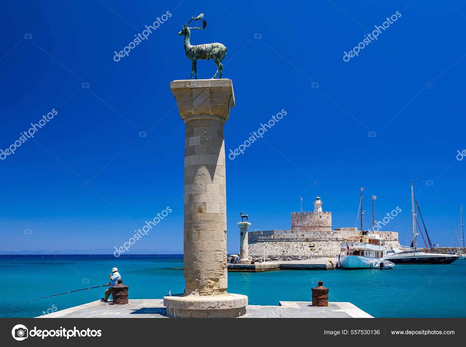 Entrance Mandraki Harbor Marina Hirsch Hirschkuh Elafos Elafina Bronze ...
