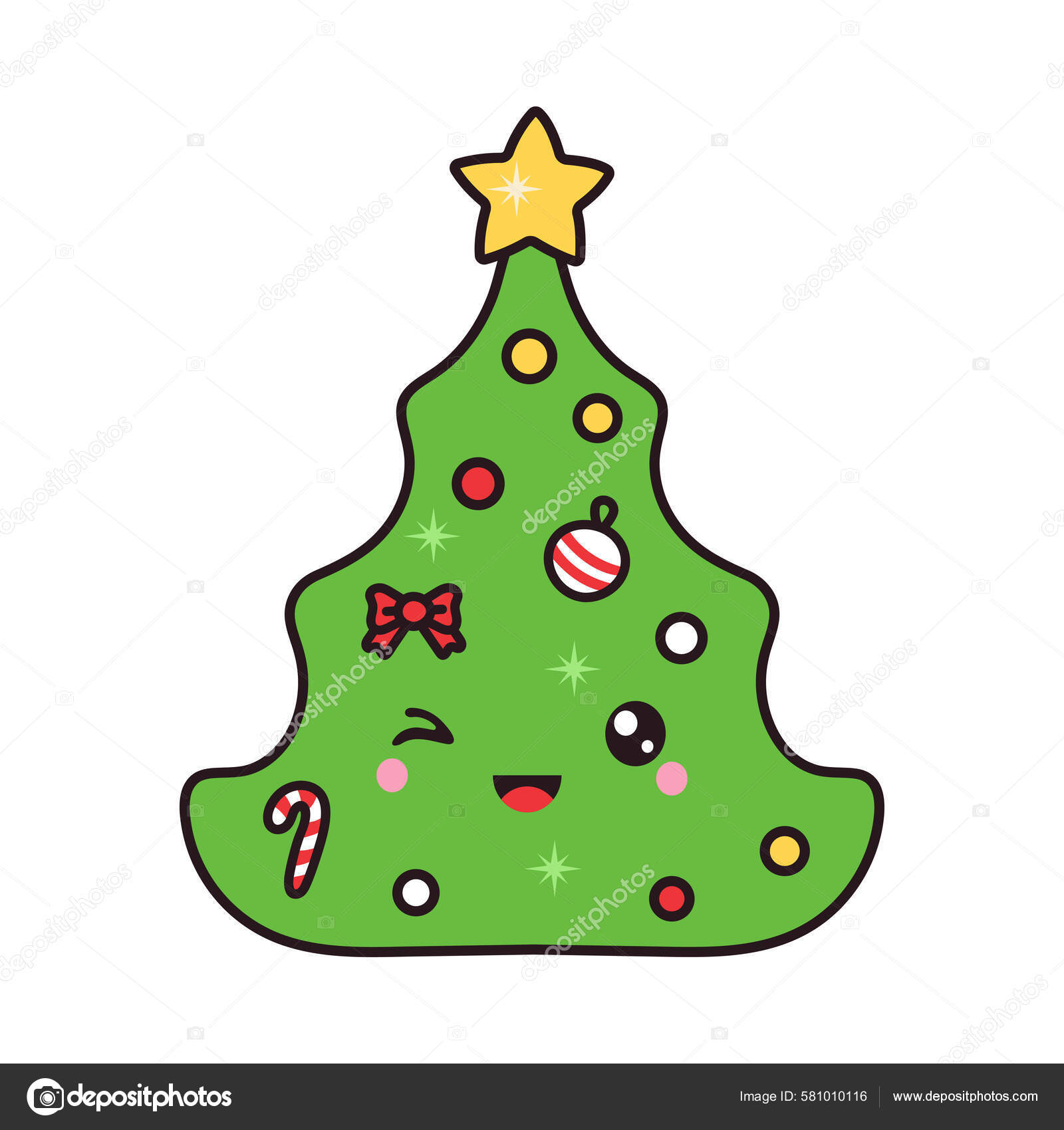 Clipart Julgran Tecknad Stil Söt Clip Art Xmas Träd Vektor ...