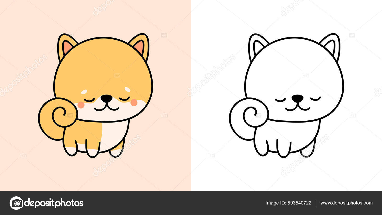 Kawaii Clipart Shiba Dog Illustration Coloring Page Funny Kawaii Shiba ストックベクター ©ArtVarStudio ...