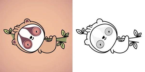 Set Clipart Slow Loris Coloring Page Colored Illustration Clip Art 图库矢量 ...