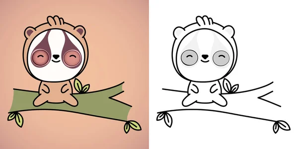 Set Clipart Slow Loris Coloring Page Colored Illustration Clip Art ...