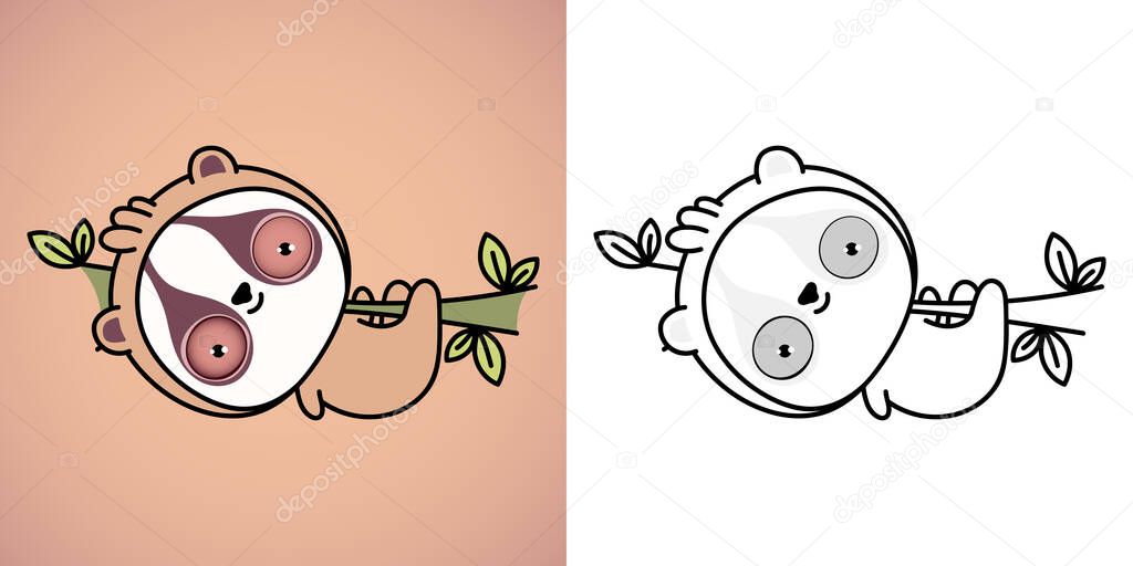 Vettoriale stockCute Loris Clipart Coloring Page Illustration Happy ...