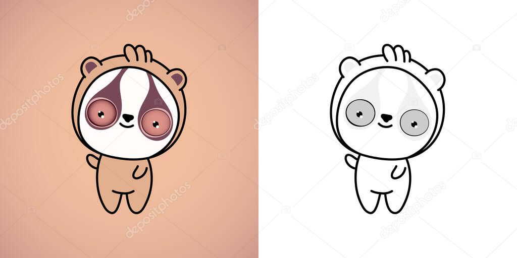 Slow Loris Clipart for Coloring Page and Multicolored Illustration ...