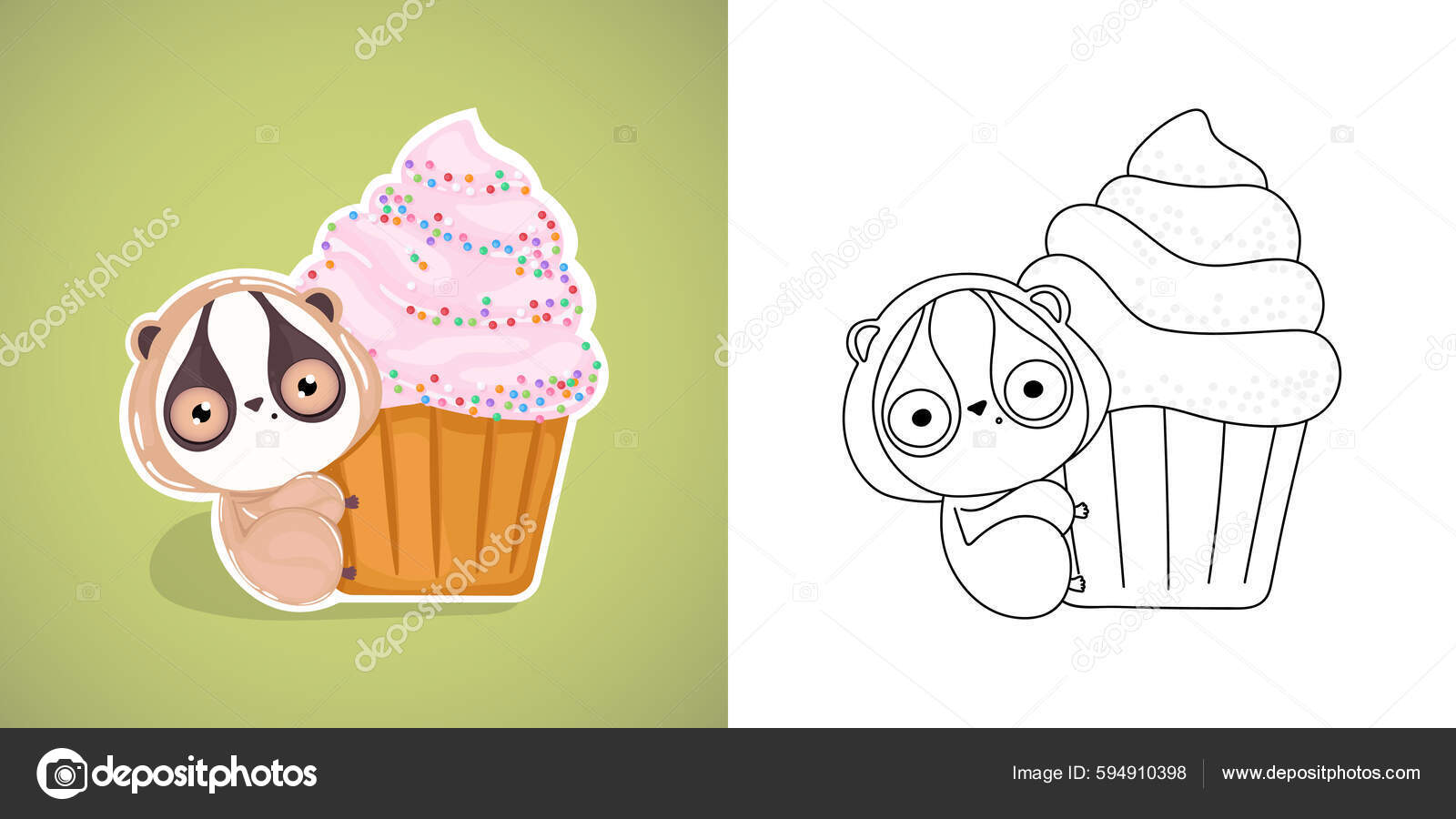 Cute Slow Loris Clipart Illustration Black White Funny Clip Art Stock ...