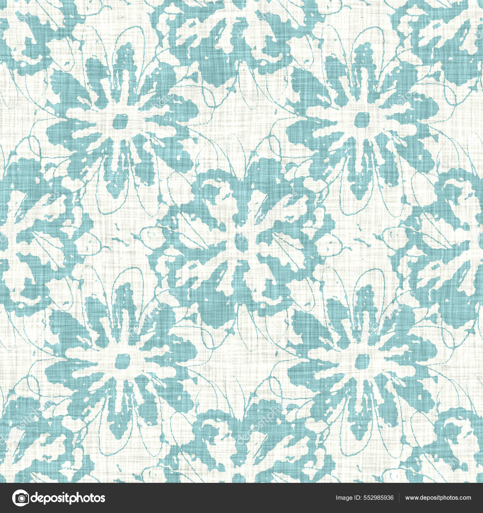 Aegean teal mottled flower linen texture background. Summer coastal ...