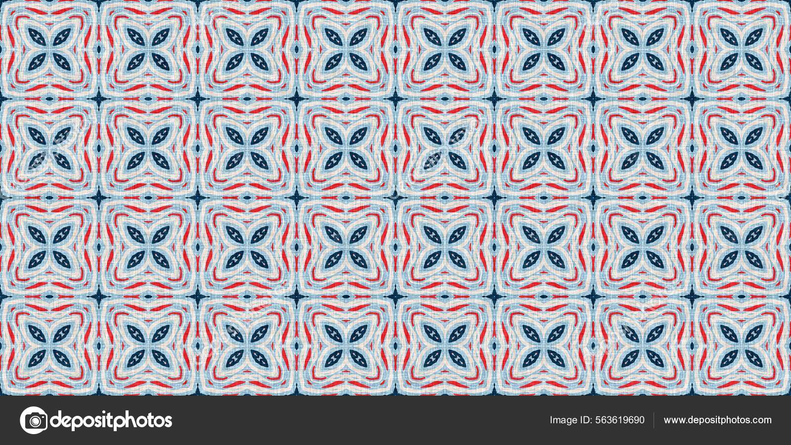 Indigo blue red batik geo nautical seamless border pattern. Modern ...
