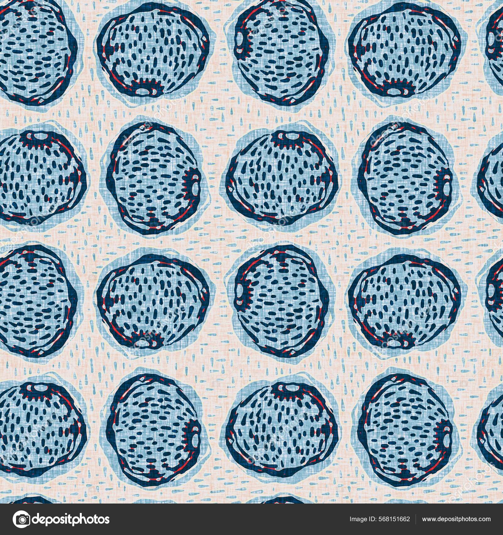 Indigo Blue Seashell nautical seamless pattern. Modern marine shell ...