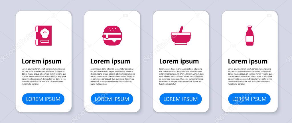 Set Botella de vino, Mortero y mortero, Hamburguesa y Cookbook ...