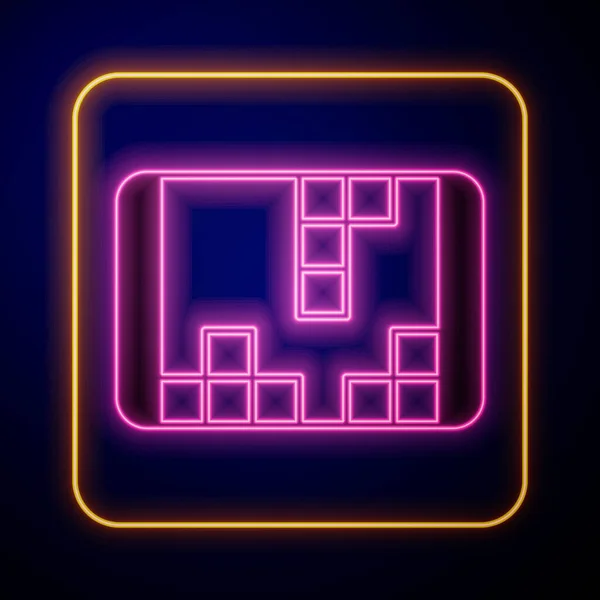 Glowing neon Portable video game console icon isolated on black ...