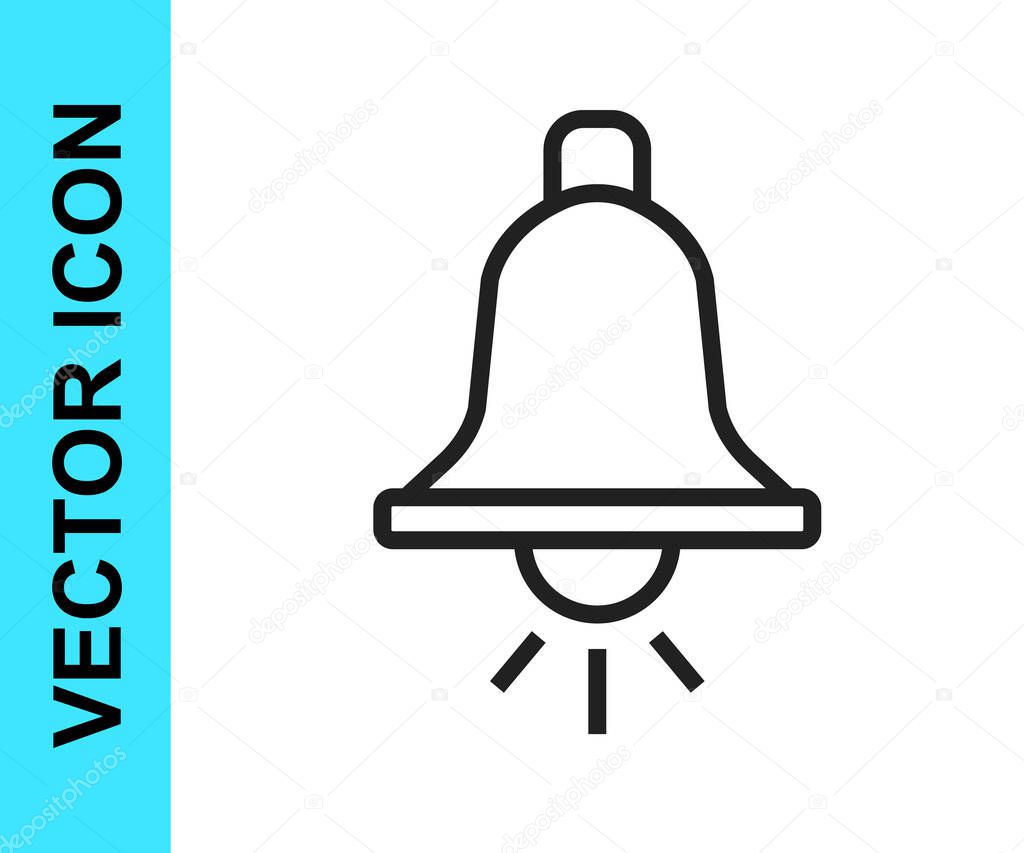 Línea negra Timbre de alarma icono de campana aislado sobre fondo ...