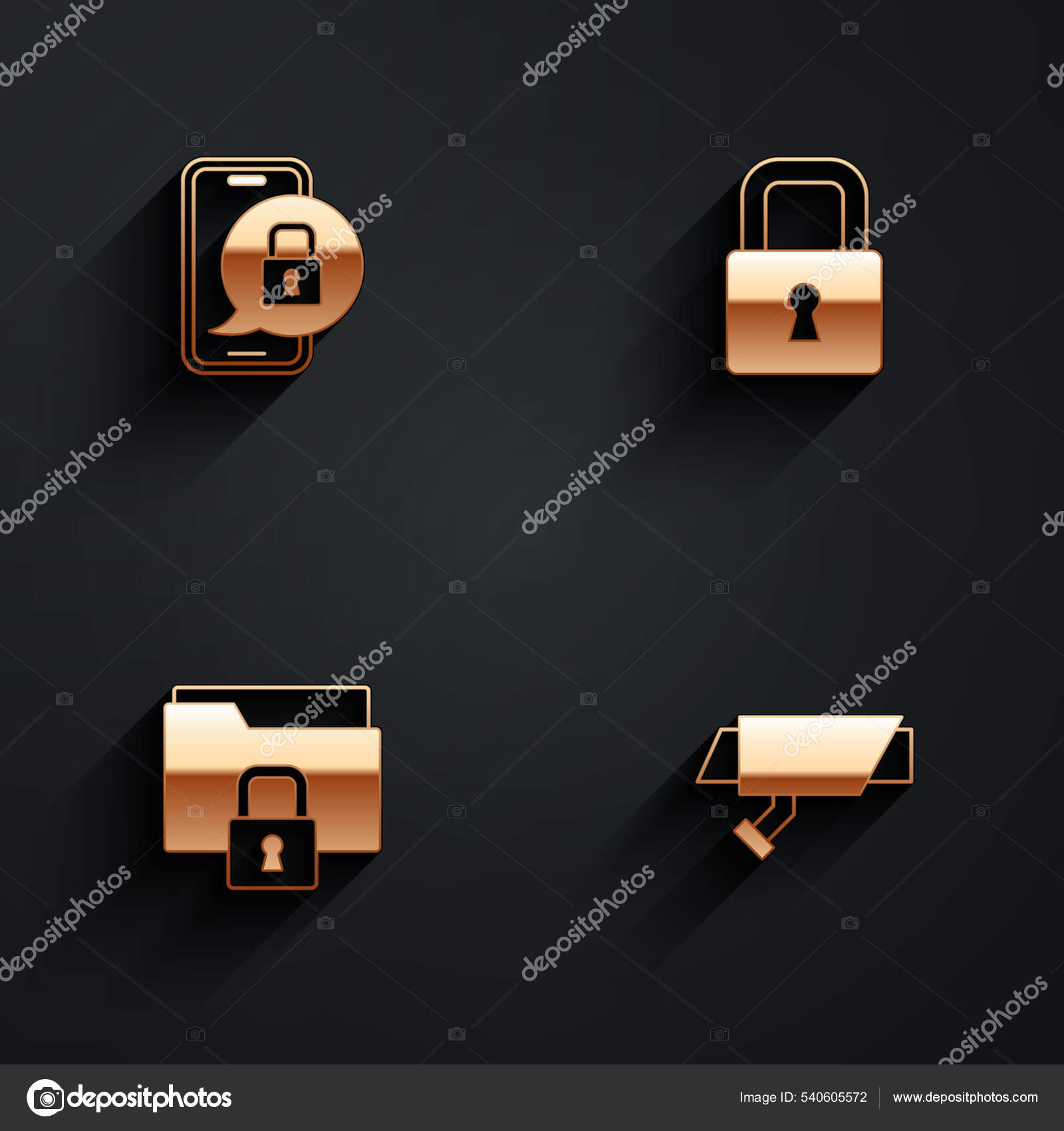 Set Mobile Closed Padlock Lock Folder Security Camera Icon Long Stock ...