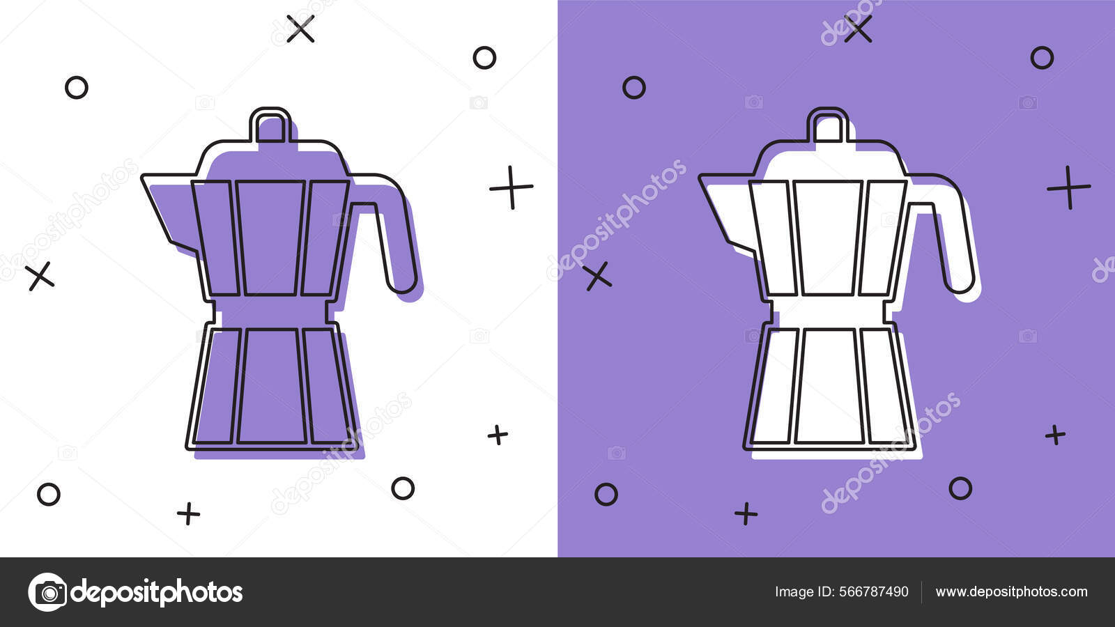 Set Coffee Maker Moca Pot Icon Isolated White Purple Background Stock ...
