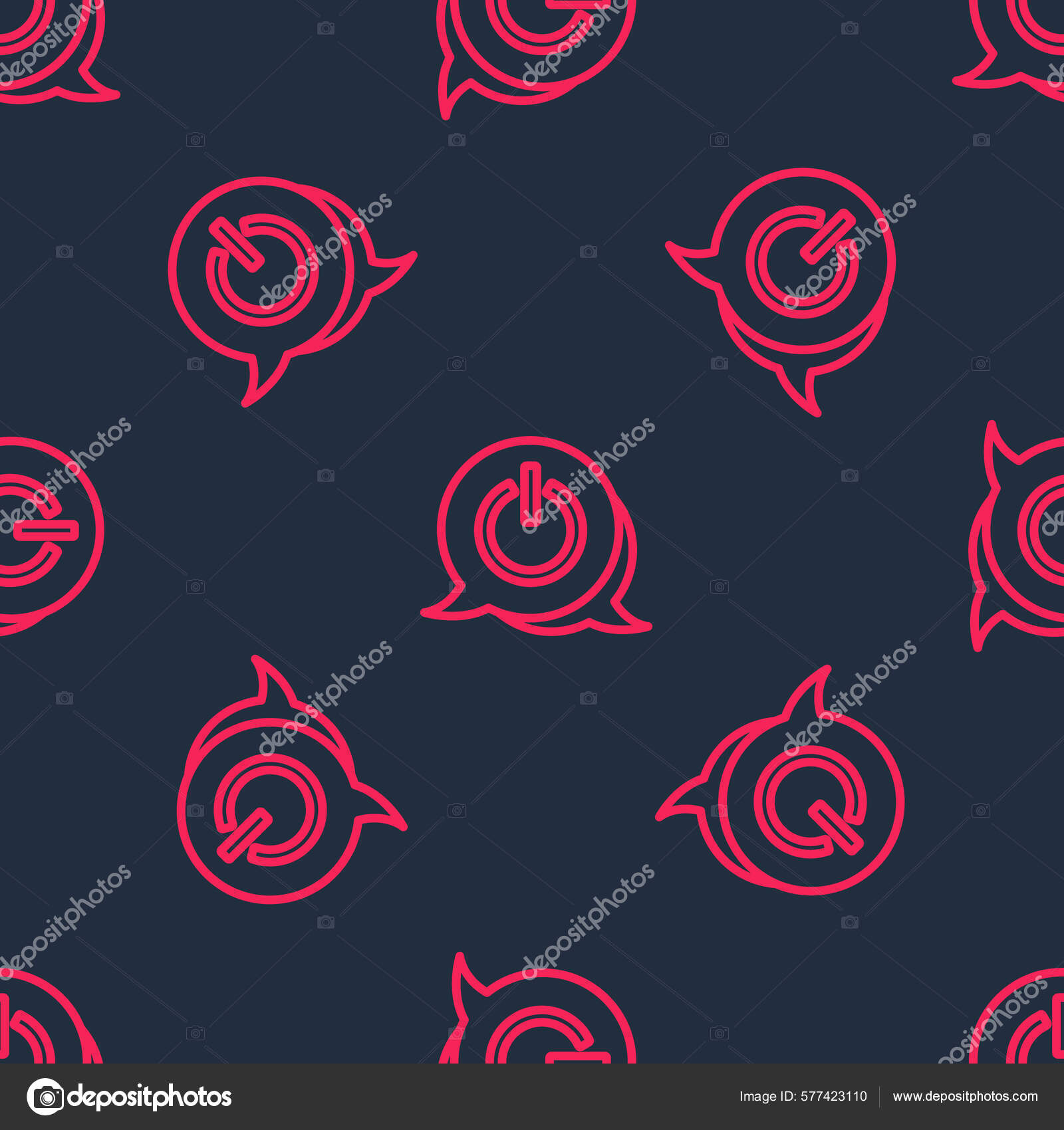 Red Line Power Button Icon Isolated Seamless Pattern Black Background ...